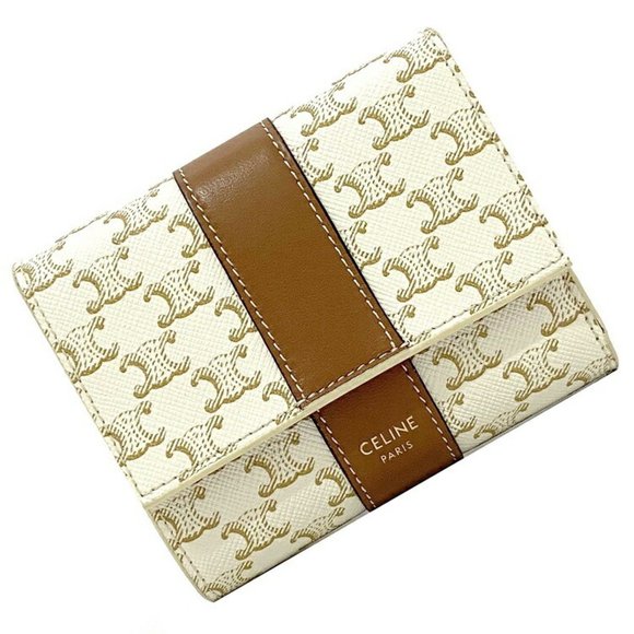 Celine | Accessories | Celine Trifold Wallet White Brown Triomphe D57 ...